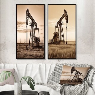 Designart "Sepia Oil Drilling Rig Fields Horizon" Oil Rigs / Fields ...