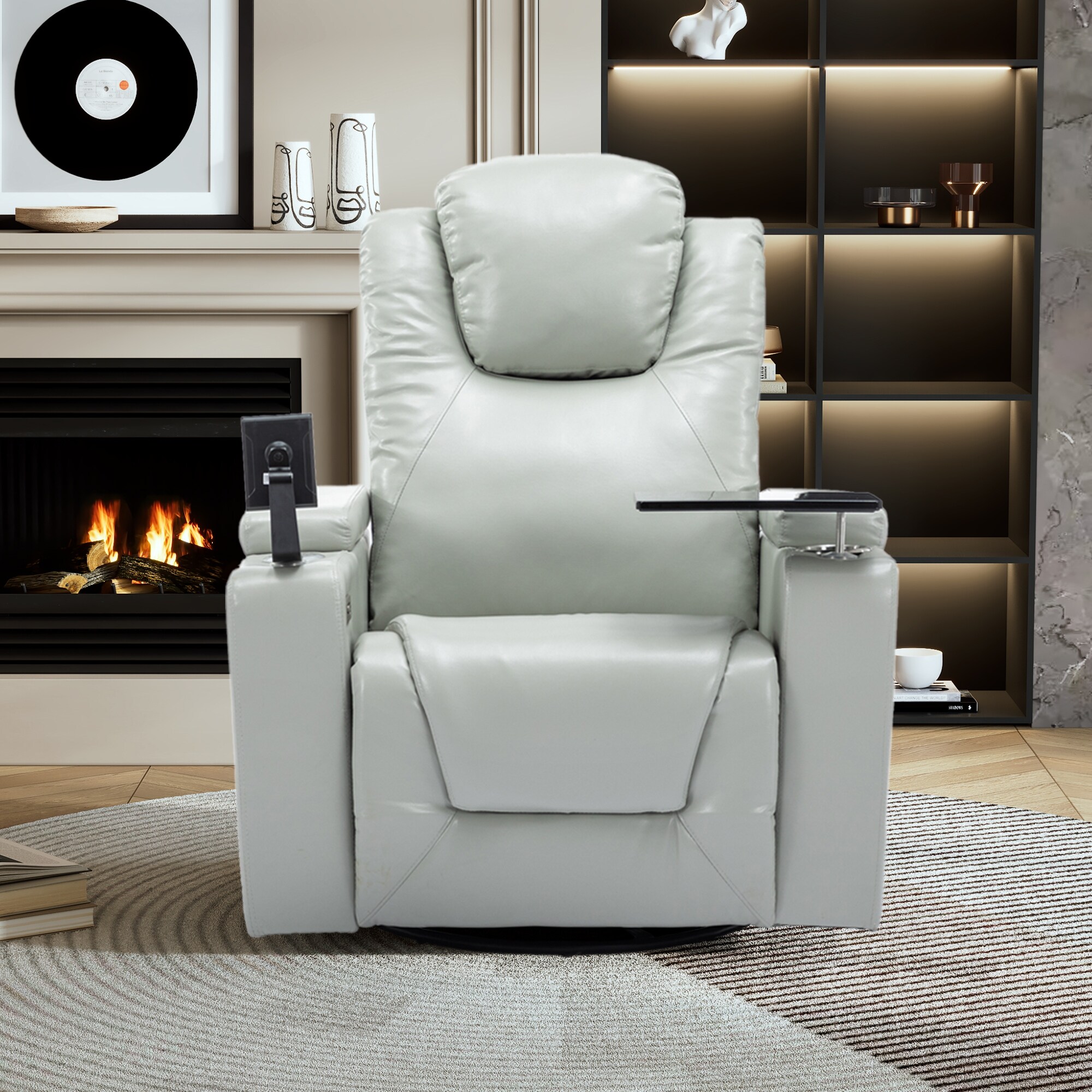 270 Degree Swivel Leather Power Recliner Chair With Cup Holder Removable Tray Table Hidden Arm Storage Bed Bath Beyond 42158564