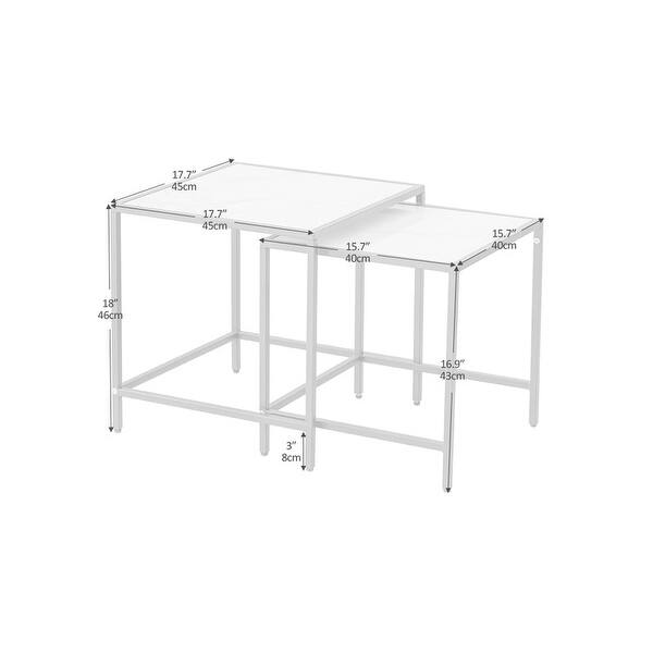 2-Piece Night Stand Set Square Sintered Stone Top with Black Metal ...
