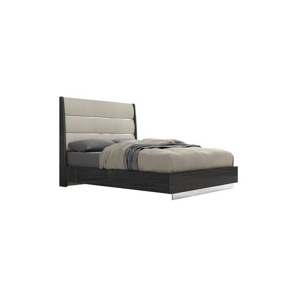HomeRoots Queen Dark Grey High Gloss Bed Frame with Faux Leather ...