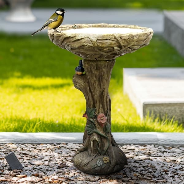 25.5in H Outdoor Concrete Bird Bath -Tree Trunk Birdbath with Pedestal ...