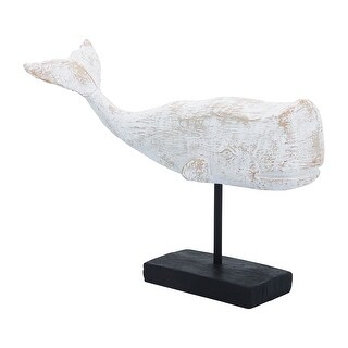 Coastal White Distressed Ceramic Whale Figurine on Stand Contemporary ...