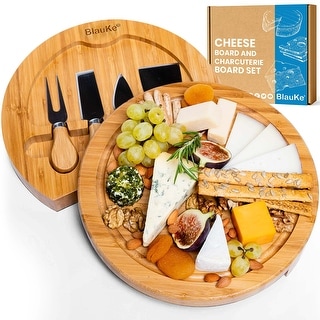 Bamboo Cheese Board and Knife Set - Charcuterie Board with Slide-Out ...