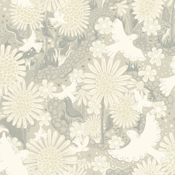A-Street Prints Dromma Light Grey Songbirds and Sunflowers Wallpaper ...