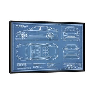 iCanvas "Tesla Model 3 (Long Range RWD) Blueprint" by Action Blueprints ...
