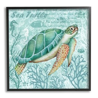 Stupell Sea Turtle Detailed Coral Silhouettes Fancy Script Framed Wall ...