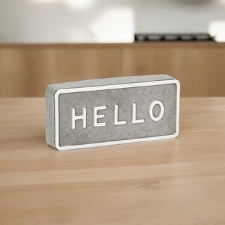 Sandevis Gray and White Metal "Hello" Table Sign - Bed Bath & Beyond ...