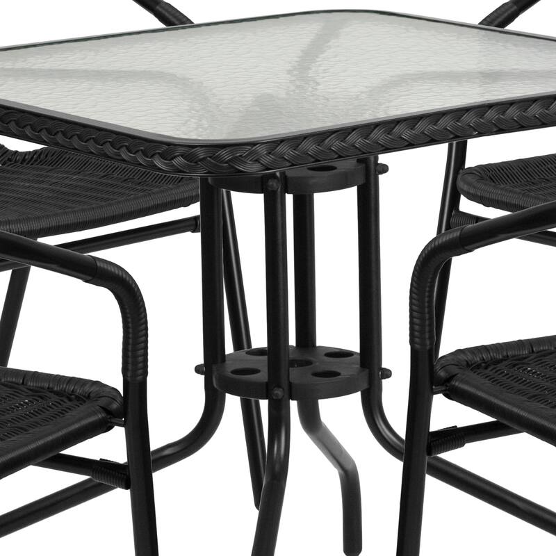 5-Piece Square Indoor/Outdoor Patio Table and Rattan Chairs Set - 28"W ...