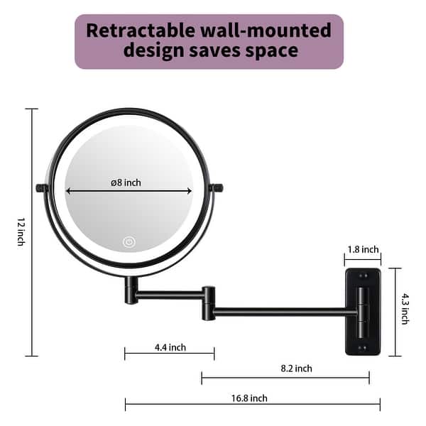 Wall Mounted Lighted Magnifying Mirror 10X Makeup Mirror 3 Color Mode ...