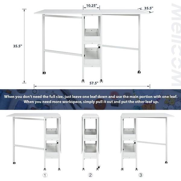 Height Adjustable Craft Table with Storage Shelves, Mobile Folding ...