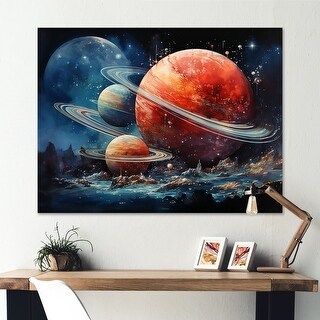 Designart "Saturn Ruby Rings Orbiting Elegance I" Our Solar System Wall ...