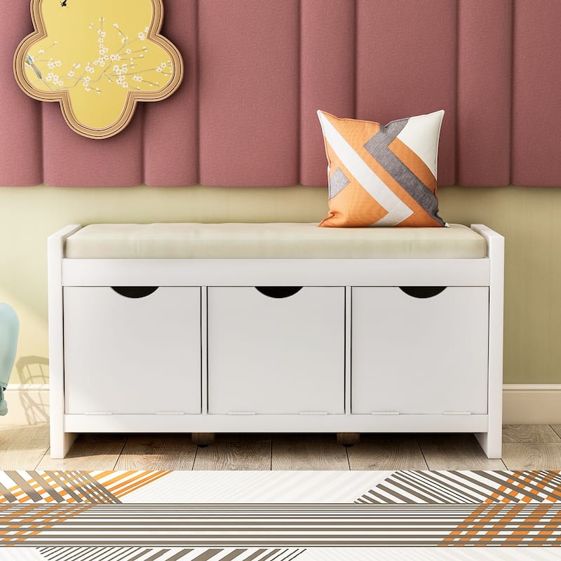 Storage Bench with Removale Cushion and 3 Flip Lock Storage - Overstock ...