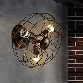 3 light vintage industrial fan wall sconce with copper finish - Bed ...