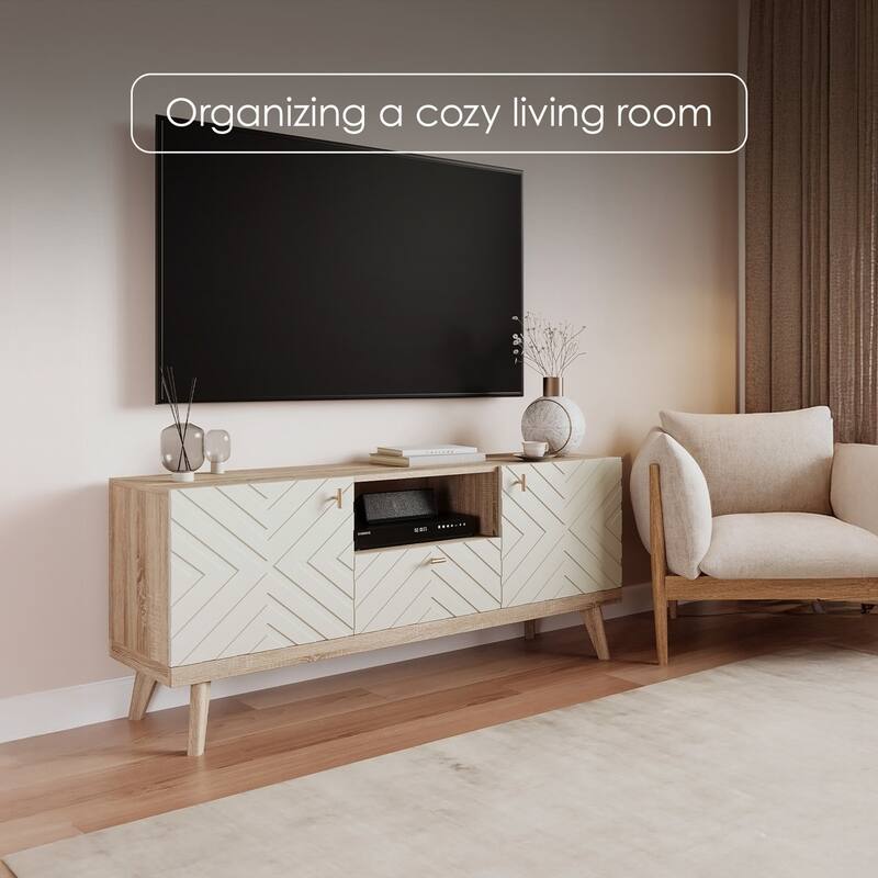 Living Skog Alba Beige TV Stand Console with Drawer Fits TV's up to 65 ...