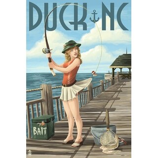 Duck, NC - Pinup Girl Fishing - LP Artwork (100% Cotton Towel Absorbent ...