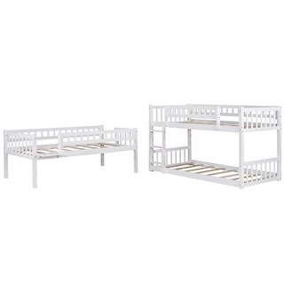 White Wood Stackable&Separable Triple Bunk Bed with Ladder and Slide ...