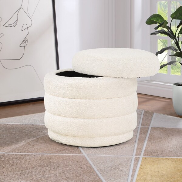 Adeco Round Velvet Storage Ottoman, Button Tufted Footrest Stool - On ...