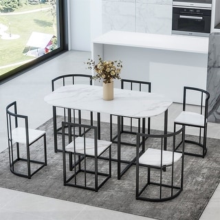 Merax Modern 7-Piece Dining Table Set with Faux Marble - Bed Bath ...