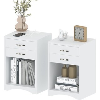 Nightstands Set of 2, White Nightstand with Charging Station USB Port ...