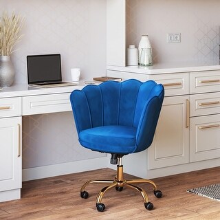 Upholstered Velvet Seashell Accent Chair, Rolling Swivel Office Vanity ...