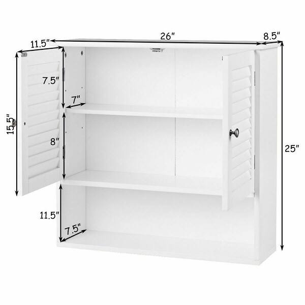 Double Doors Shelves Bathroom Wall Storage Cabinet - 26" x 8.5" x 25 ...