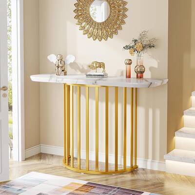 Gold Entryway Table, Modern 42 In Console Table with White Faux Marble ...