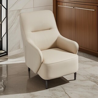 Lavy Accent Chair Armchair, Tall Back, Cream Real Leather Upholstery ...