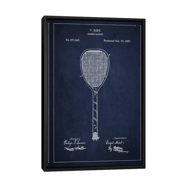 iCanvas "Tennis Racket Navy Blue Patent Blueprint" by Aged Pixel Framed ...