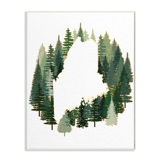 Stupell Maine State Outline Green Forest Pine Trees Wood Wall Art - Bed ...