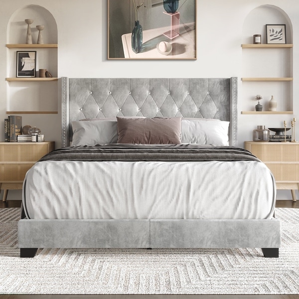 CraftPorch Glam Button Tufted Wingback Upholstered Bed