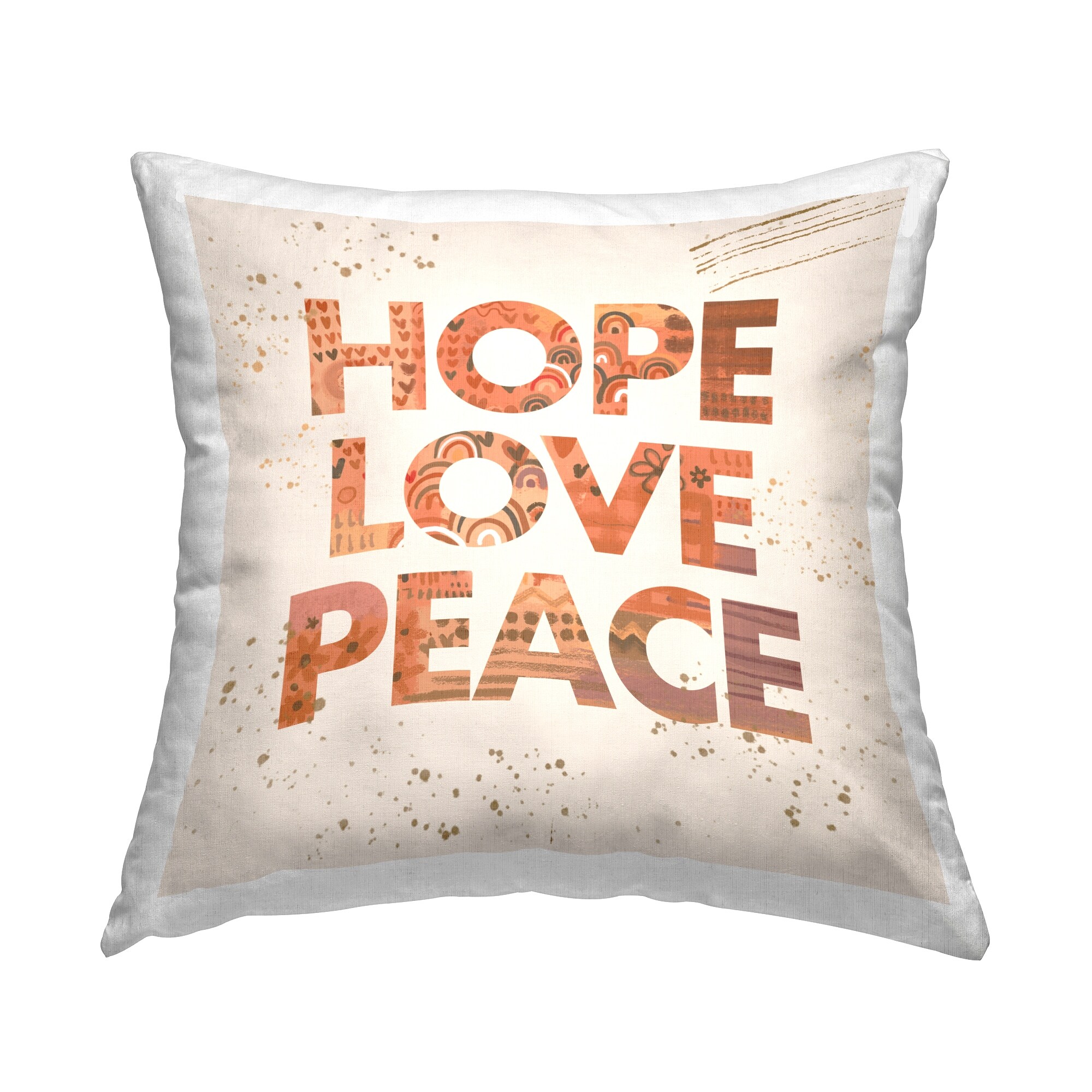 Stupell Boho Hope Love Peace Phrase Printed Throw Pillow Design by Sharon Lee Polyester Pillow Sets 18 x 7 x 18 Single Beige