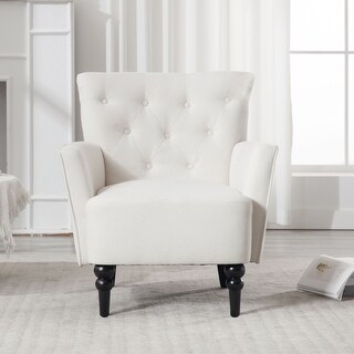 Stylish Linen Backrest Chair Club Chair, Cream Comfortable Seating Sofa ...