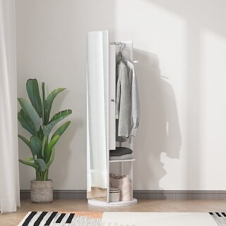 HOMCOM Full Length Mirror with Jewelry Cabinet, Hanging Cloth Bar ...