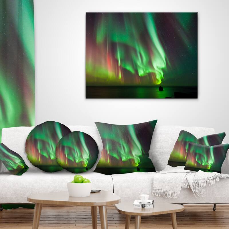 Designart "Green Northern Lights Aurora" Large Abstract Canvas Wall Art ...
