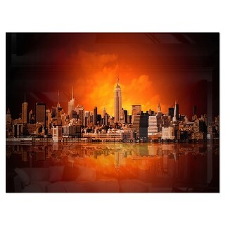 New York City Panorama in Red Light - Cityscape Glossy Metal Wall Art ...