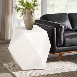 Geometric Shape Concrete Accent Table with Faceted Sides, Cream - Bed ...