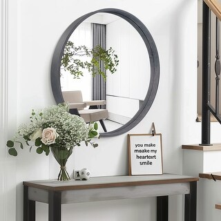WallBeyond 28" Round Circle Wall Mirror (Grey, Wood or Walnut Colors ...