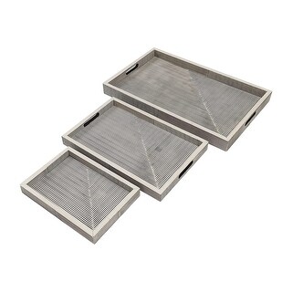 Set of 3 Polyresin Trays with Handles Gray and White Pinstripe Design ...