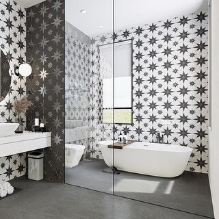 Merola Tile Stella Luxe Nero 9-3/4" x 9-3/4" Porcelain Floor and Wall ...