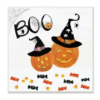 Stupell Boo Phrase with Orange Pumpkins Witch Hats Wood Wall Art - Bed ...