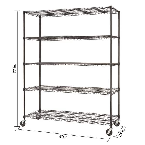 TRINITY BASICS® 5-Tier 60x24x72 Wire Shelving w/ Wheels, NSF, Black ...