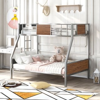 Twin-over-full bunk bed steel frame bunk bed with rail built-in ladder ...