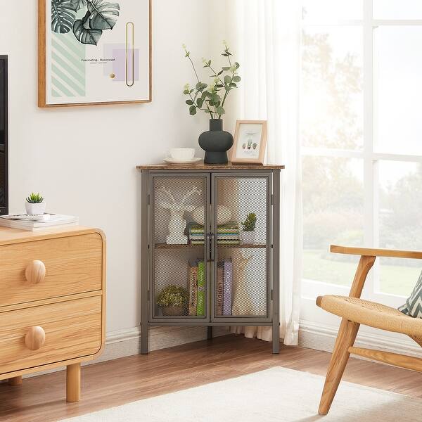 Industrial Triangle Corner Table with Dual Door and 3-tier Shelf ...
