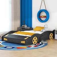 Full Car Bed Frame, Wood Platform Bed with Wheels and Storage, Race Car ...