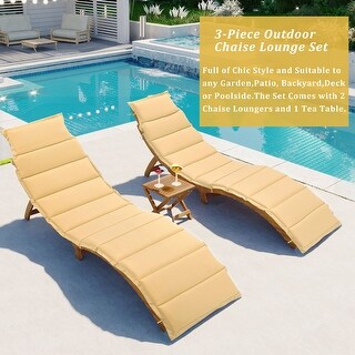 3 Piece Patio Chaise Lounges Set, Outdoor Wood Portable Extended Chaise ...