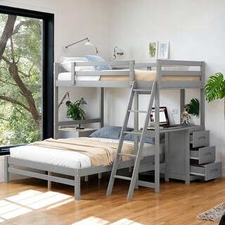 Twin over Full Storage Bunk Bed with Built-in Desk and Three Drawers ...