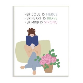 Stupell Her Soul is Fierce Motivational Phrases Woman Reading Book Wood ...
