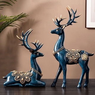 Blue Deer Figurine Home Decor Resin Sculpture Decorative Gifts - Bed ...