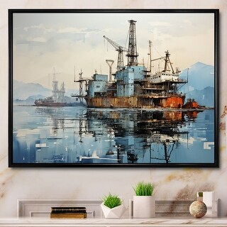 Designart "Blue Oil Rigs Fields Industrial IV" Oil Rigs / Fields Framed ...