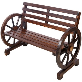Rustic Wagon Wheel Bench, 2-Seater Wooden Outdoor Furniture for Garden ...